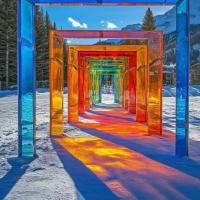 China Rainbow Colorful Glass Art Tunnel Installation, Large Outdoor Interactive Light Corridor for sale