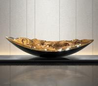 China Modern Boat-Shaped Stainless Steel Sculpture with Gold & Black Textured Finish for sale