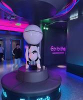 China Instagrammable Glowing Fiberglass Cyberpunk Robot Sculpture for Bar KTV Club Photo Spot for sale