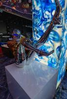 China Instagrammable Glowing Fiberglass Cyberpunk Robot Sculpture for Bar KTV Club Photo Spot for sale