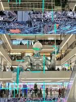 China Giant Cybernetic Human Resin Sculpture Glowing Teal Joints Futuristic Centerpiece for Church Park Commercial Spaces for sale
