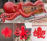 China Realistic 3D Takoyaki Shop Exterior Wall Art Vibrant Orange Red Japanese-Style Tentacle Statue Decorative Giant Resin Crafts for sale