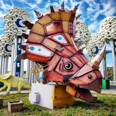 China Display Sculpture Large 3D Metal Dinosaur Model Triceratops Head Statue Durable for Outdoor Garden Decoration and Amusement Park for sale