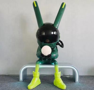 China LED Glowing Astronaut Bunny Sculpture, Futuristic Cartoon Space Decor with Light up Base, Creative Desk Art for Home Office Gift for sale