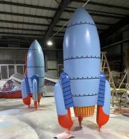 China Cartoon-style Large Blue Rocket Model - Indoor Decorative Spacecraft for Theme Park/Hotel/Shopping Mall Decoration for sale