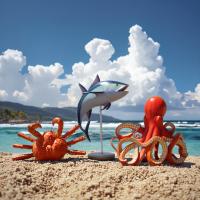 China High Detail Fiberglass Animal Sculpture of Ocean Creatures Including Octopus Shark and Seashells for Aquariums Resorts and Public Area for sale