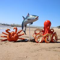 China High Detail Fiberglass Animal Sculpture of Ocean Creatures Including Octopus Shark and Seashells for Aquariums Resorts and Public Area for sale