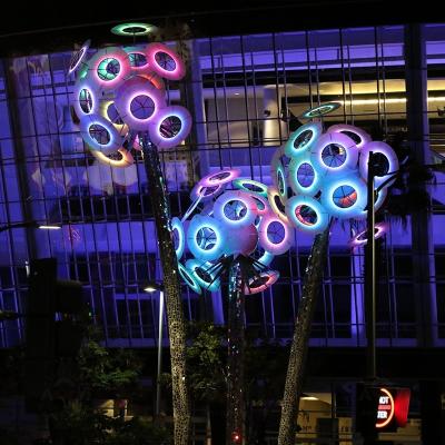 China Colorful Luminous Dandelion Landscape Steel Acrylic Hand Forged Outdoor Art Installations for sale