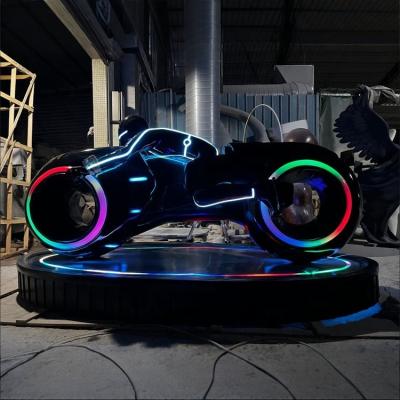 China Cyberpunk Futuristic Lighted Bike Figure Nightclub KTV Bar Entrance LED Neon Light Glow Sci-Fi Cycle Motorcycle Sculpture for sale