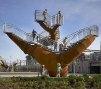 China Outdoor Luxury Modern Abstract Large Custom Stainless Steel Outdoor Sculpture, Interactive Staircase Art Installation for sale