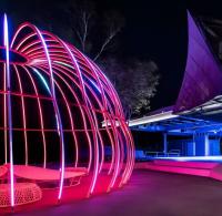 China RGB LED Light Interactive Motif Sculpture Featuring Stainless Steel Acrylic Materials Hand Forged for sale