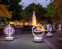 China Glowing Purple-Blue Steel & Acrylic LED Ring Light Sculpture-Customizable Shape Mascot Outdoor Art Installation for sale