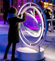 China Glowing Purple-Blue Steel & Acrylic LED Ring Light Sculpture-Customizable Shape Mascot Outdoor Art Installation for sale