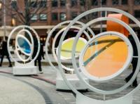China Glowing Purple-Blue Steel & Acrylic LED Ring Light Sculpture-Customizable Shape Mascot Outdoor Art Installation for sale