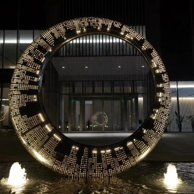 China DC Powered LED Circular Stainless Steel Garden Statue IP65 Outdoor Sculpture Garden Lights for Hotels for sale