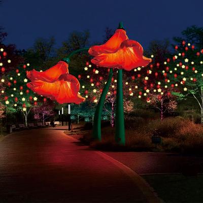 China Outdoor Waterproof IP65 LED Interactive Flower Sculpture Steel Acrylic Hand Forged Commercial Street Landscape Decoration for sale