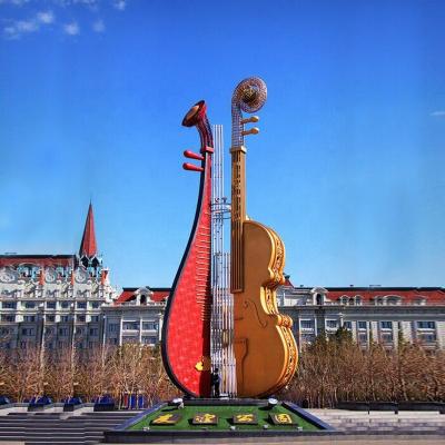 China Luminous Stainless Steel Cello Sculpture Motif LED Lights Hand Forged Rated for Landscape Architectural Plaza Landmarks for sale