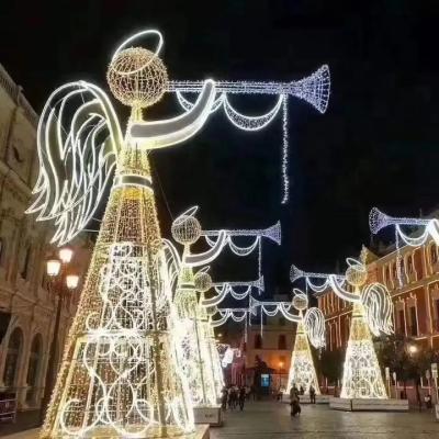 China Hot New Style Lit Trumpeting Angel Motif Hand Forged Steel Acrylic Christmas Sculpture Commercial Outdoor Decoration for sale