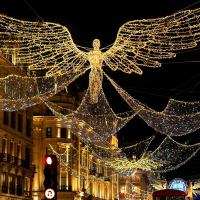 China Christmas New Year Outdoor Street Halloween Angel Motif Steel Acrylic LED Hand Forged Sculpture Decorative Hanging for Wedding for sale