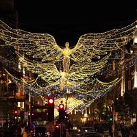 China Christmas New Year Outdoor Street Halloween Angel Motif Steel Acrylic LED Hand Forged Sculpture Decorative Hanging for Wedding for sale