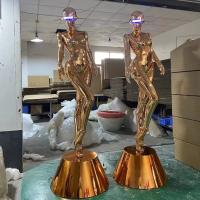China Dynamic Sculpture designed as a cyberpunk robot with glowing purple LED head and blue arm strips creating viral bar photo opportunities for sale