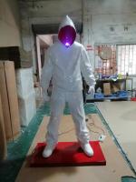 China Dynamic Sculpture designed as a cyberpunk robot with glowing purple LED head and blue arm strips creating viral bar photo opportunities for sale