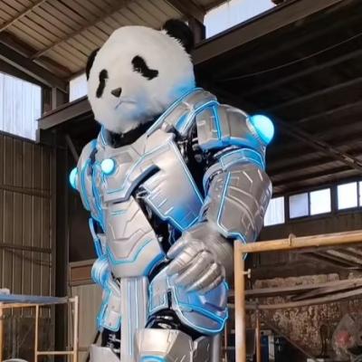 China Giant Glowing Mech Panda Sculpture | Kinetic LED FRP Panda Art for Theme Park & Commercial Plaza for sale