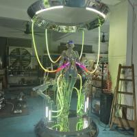 China Hotel Lobby Stage Event Decor RGB Lighting Fiberglass Futuristic Mecha Muse Artpiece Cyber Girl Kinetic Art Installation for sale