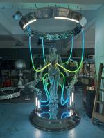 China Hotel Lobby Stage Event Decor RGB Lighting Fiberglass Futuristic Mecha Muse Artpiece Cyber Girl Kinetic Art Installation for sale