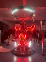 China Hotel Lobby Stage Event Decor RGB Lighting Fiberglass Futuristic Mecha Muse Artpiece Cyber Girl Kinetic Art Installation for sale
