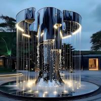 China Mirror Polished Stainless Steel Hand Forged Waterfall Column Sculpture With Mascot Theme for sale