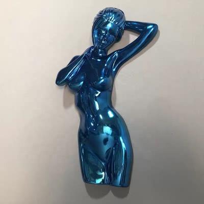 China Shimmering Blue Resin Handicraft Eco Friendly Female Figure Wall Art Elegant Sculptural Decor for sale