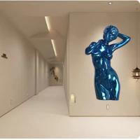 China Shimmering Blue Resin Handicraft Eco Friendly Female Figure Wall Art Elegant Sculptural Decor for sale