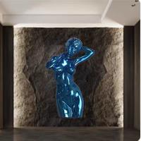 China Shimmering Blue Resin Handicraft Eco Friendly Female Figure Wall Art Elegant Sculptural Decor for sale