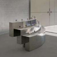 China Custom Stainless Steel Water Wave Sculpture Reception Desk For Luxury Hotel Lobby for sale