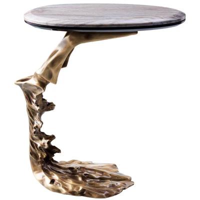 China Artistic Flowing Metal Base Side Table With Natural Marble Top Stainless Steel Stone Fusion for sale