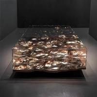 China Wave Design Stainless Steel Glass Coffee Table Modern Living Room Centerpiece for sale