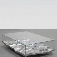 China Wave Design Stainless Steel Glass Coffee Table Modern Living Room Centerpiece for sale