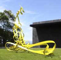 China Vivid Yellow Stainless Steel Ribbon Outdoor Sculpture Spiraling For Park Garden for sale