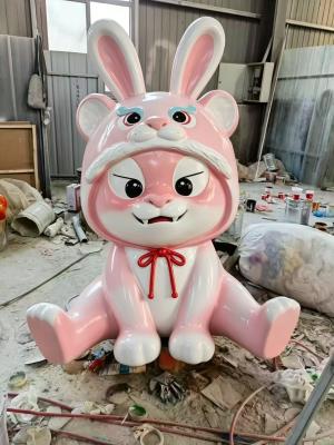 China FRP-TIR2026 Series Fiberglass Rabbit Sculpture with Lion Dance Hat - Premium FRP Material, All-Weather Usability, Exclusive IP Design for sale