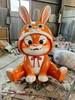China FRP-TIR2026 Series Fiberglass Rabbit Sculpture with Lion Dance Hat - Premium FRP Material, All-Weather Usability, Exclusive IP Design for sale