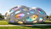 China Custom Size Outdoor Weather-Resistant FRP Sculpture with Dynamic Rainbow Light Shadow Art for Landscape Design for sale