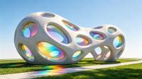 China Custom Size Outdoor Weather-Resistant FRP Sculpture with Dynamic Rainbow Light Shadow Art for Landscape Design for sale