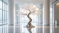 China Mirror Polished Stainless Steel Tree Sculpture with Cool White LED Lighting and Customizable Height and Size for sale