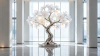 China Mirror Polished Stainless Steel Tree Sculpture with Cool White LED Lighting and Customizable Height and Size for sale