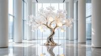 China Mirror Polished Stainless Steel Tree Sculpture with Cool White LED Lighting and Customizable Height and Size for sale