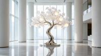 China Mirror Polished Stainless Steel Tree Sculpture with Cool White LED Lighting and Customizable Height and Size for sale