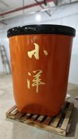 China Custom Logo High-Strength Fiberglass Resin Barrel Sculpture with Automotive-Grade Gloss Paint and Gold Foil Lettering for sale