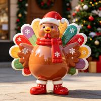 China Large Outdoor Commercial Fiberglass Turkey Sculpture with Customized Designs and UV Resistant Holiday Decor Statue for sale