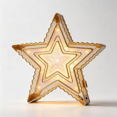 China Offset Double Eccentric Pentagram LED Decor Light with Matte Champagne Gold Wavy Hollow Iron Frame and IP65 Waterproof for Outdoor Decoration for sale
